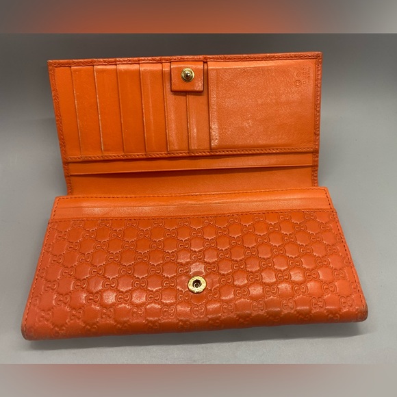 Gucci | Bags | Authentic Leather Gucci Guccissima Wallet In Orange ...
